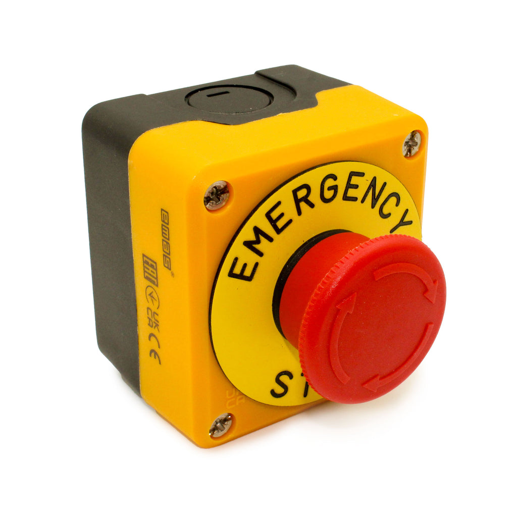 LED Light Emergency Stop Control Box - 40mm IP65 Red - EMAS | ACDC Drives