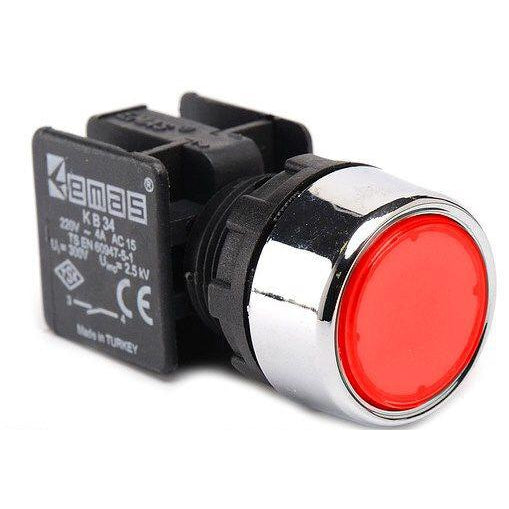 EMAS Metal Red Push Button - IP40 - KB14DK - 1 NO + 1 NC | ACDC Drives