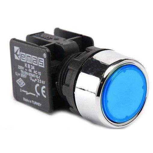 EMAS Metal Blue Push Button - IP40 22mm - KB12DM - 1 NC | ACDC Drives