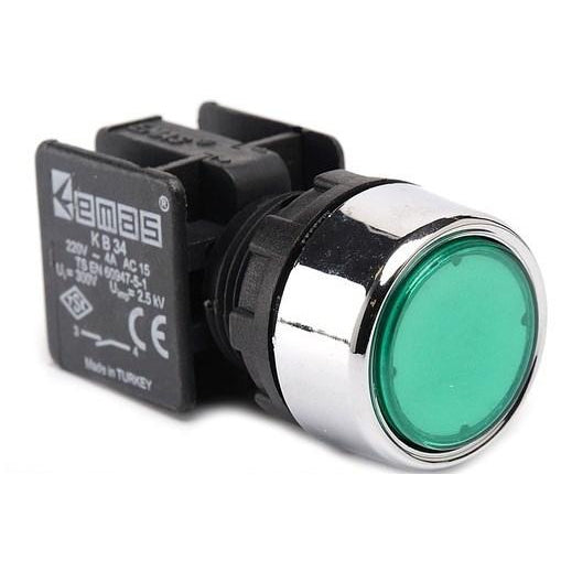 EMAS Metal Green Push Button - IP40 22mm - KB34DY - 1 NO | ACDC Drives