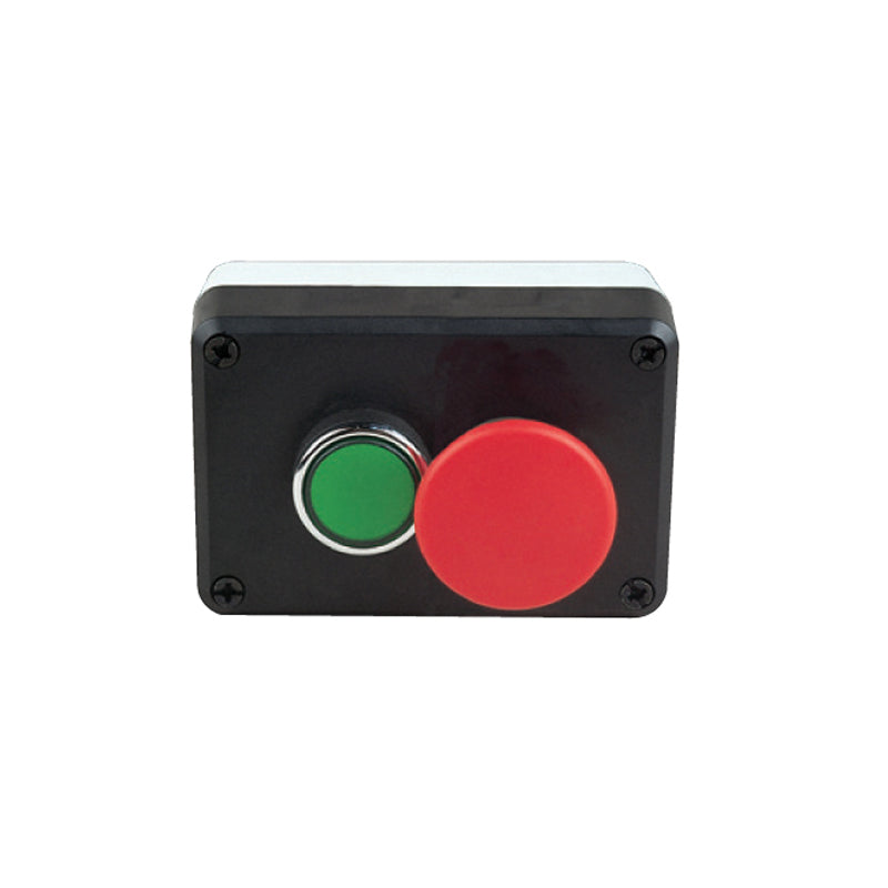 Green and Red Stop Button Control Box - IP65 Green - EMAS | ACDC Drives