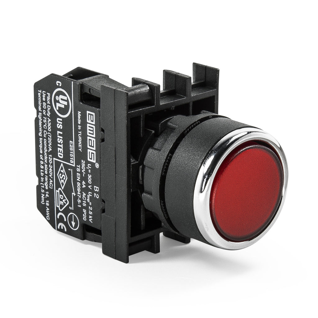 EMAS Red Push Button - 22mm Diameter - 1 NC - B200DK | ACDC Drives